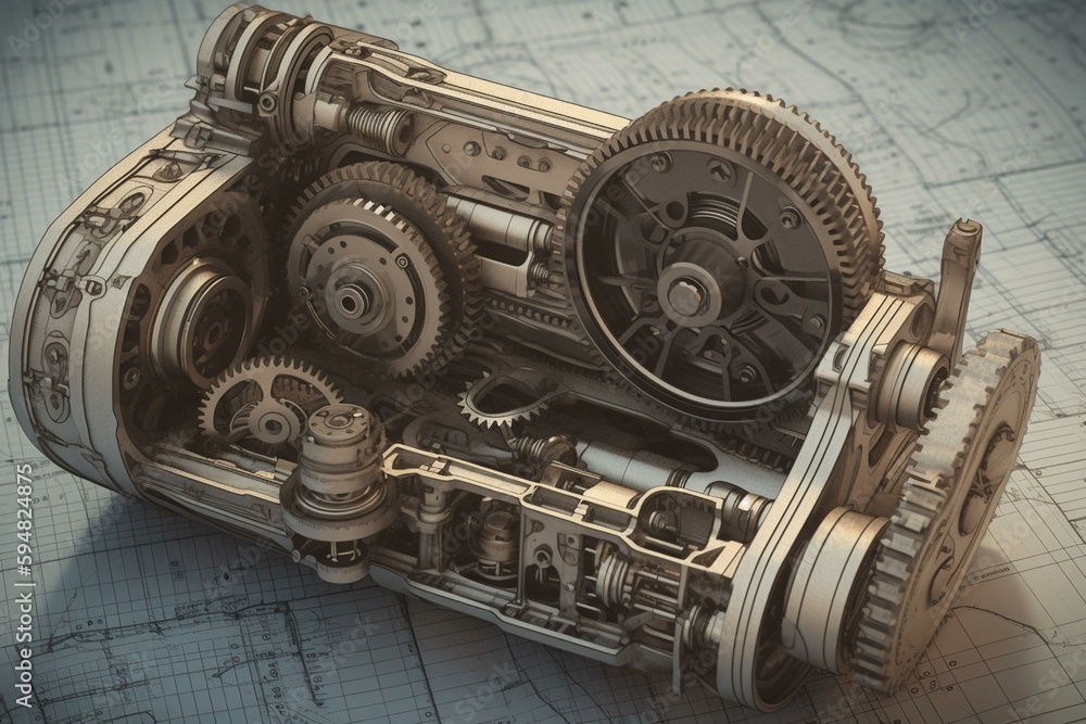 ภาพประกอบสต็อก 3D rendering - detailed exploded view of a gear box ...