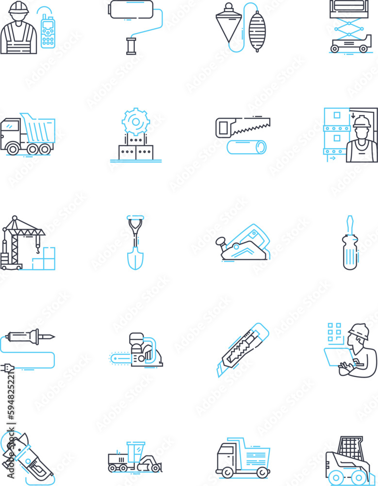 Solid framework linear icons set. Structure, Foundation, Stability, Durability, Dependability ...