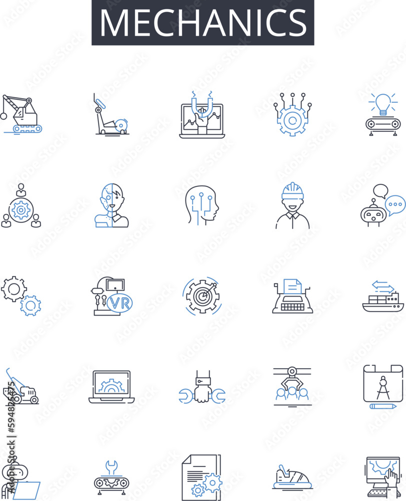 Mechanics line icons collection. Physics, Dynamics, Kinetics, Motion ...
