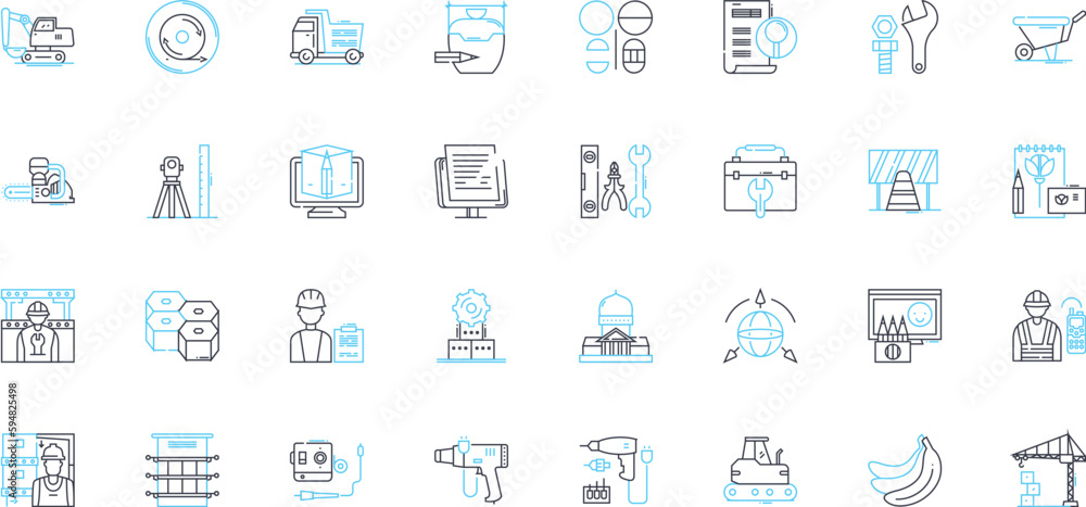 Blueprinting linear icons set. Drafting, Planning, Scaling ...