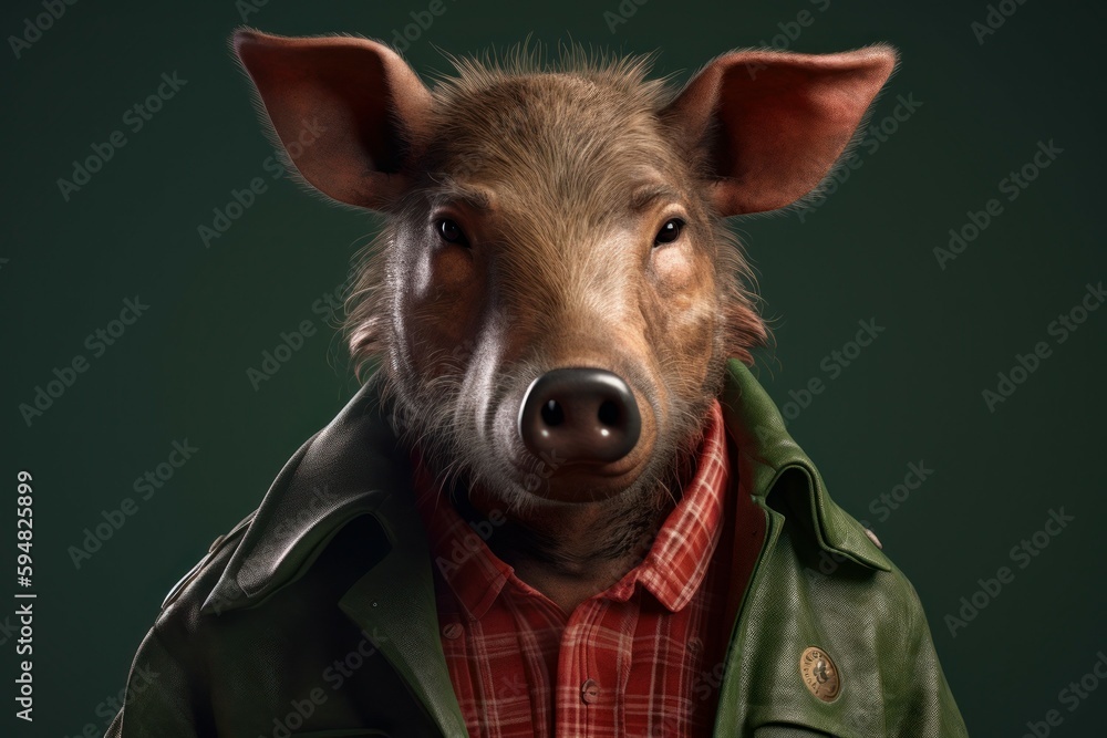 Anthropomorphic boar dressed in human clothing. humanized animal ...