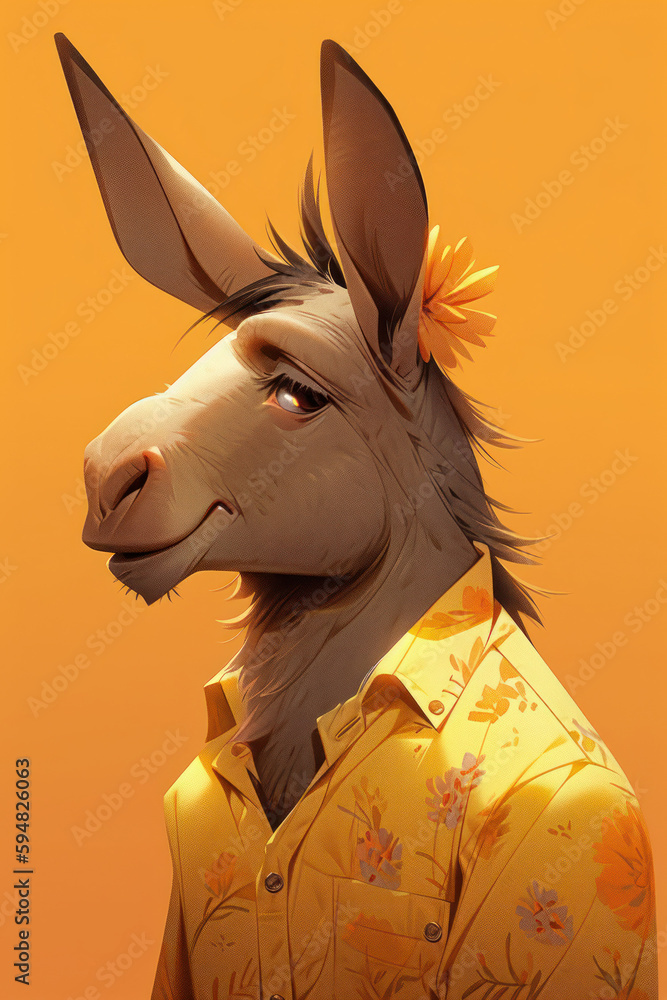 Illustrazione Stock Anthropomorphic donkey dressed in human clothing ...