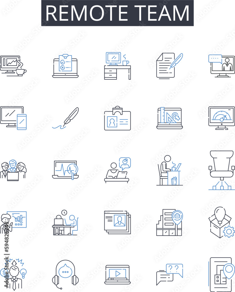 Remote team line icons collection. Virtual staff, Distant group, Off ...