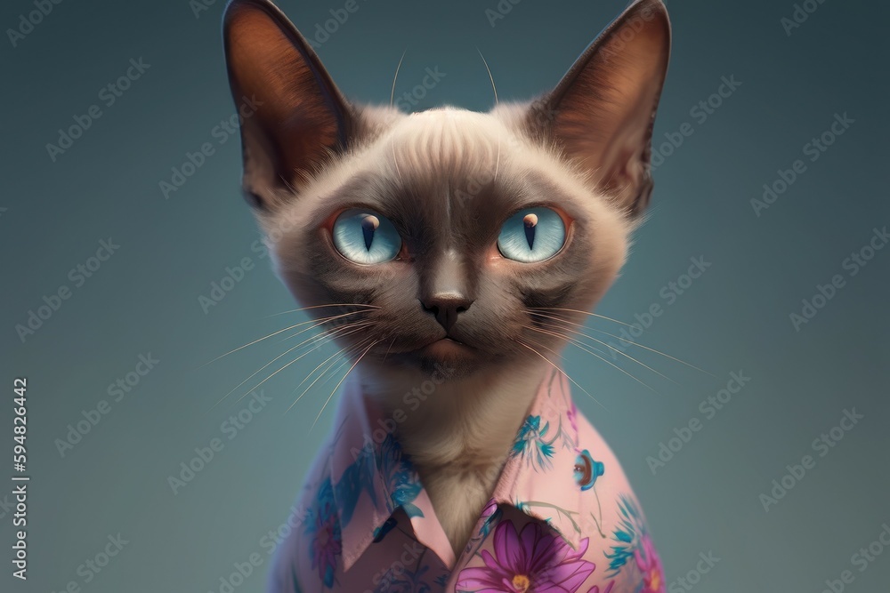 Anthropomorphic cat Siamese dressed in human clothing. humanized animal ...