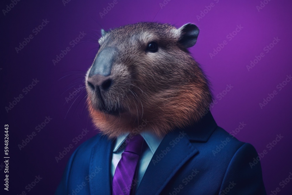 Anthropomorphic capybara dressed in a suit like a businessman. business ...