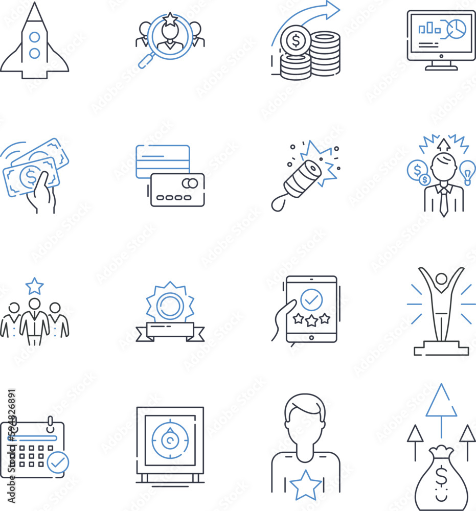 Financial accomplishment line icons collection. Wealth, Profit, Success ...