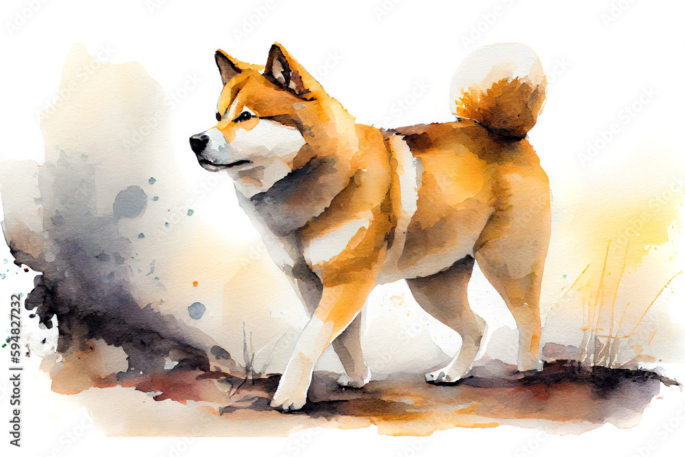 Akita inu dog. Watercolor realistic illustration on a white background ...