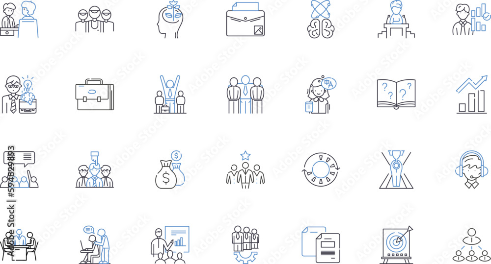 Vetor de Interpersonal skills line icons collection. Communication ...