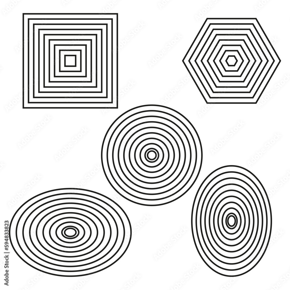 Concentric, radial shapes. Radiating, circular spiral, vortex lines ...