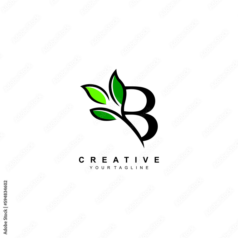 Nature theme letter B logo design with leaves vector. B nature. B leaf ...