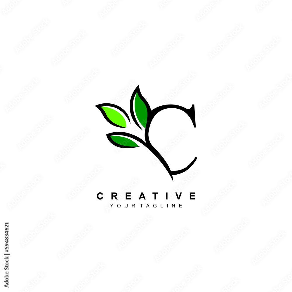 Nature theme letter C logo design with leaves vector. C nature. C leaf ...