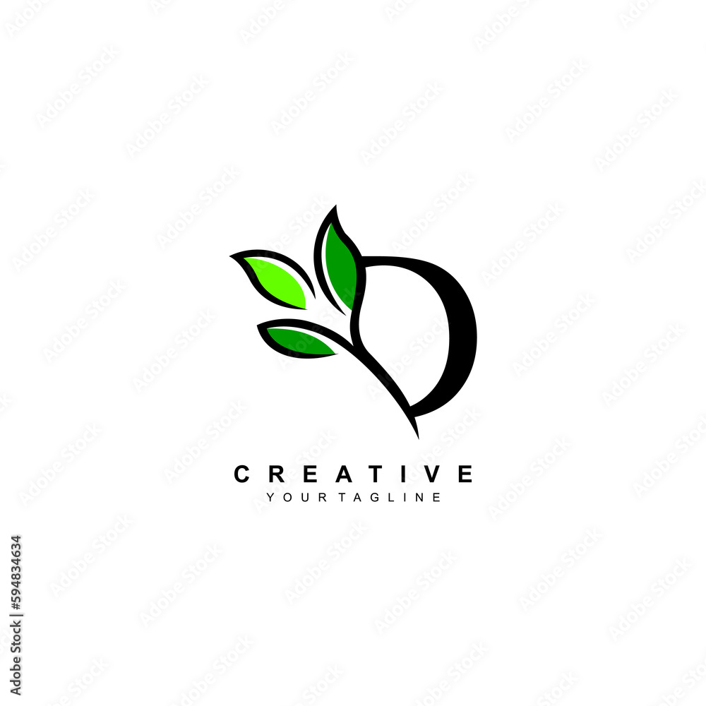 Nature theme letter D logo design with leaves vector. D nature. D leaf ...