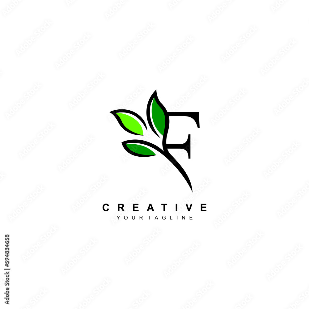 Nature theme letter F logo design with leaves vector. F nature. F leaf ...