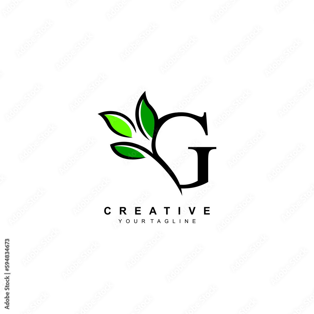 Nature theme letter G logo design with leaves vector. G nature. G leaf ...