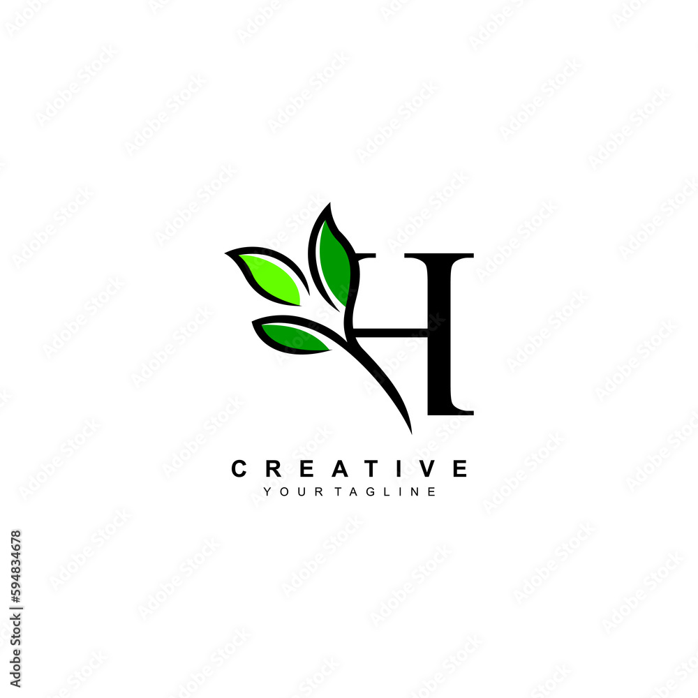 Vettoriale Stock Nature theme letter H logo design with leaves vector ...
