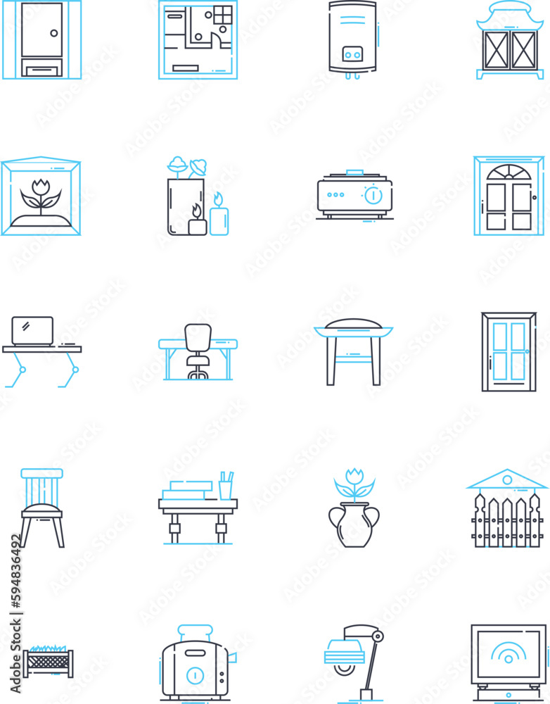 Residences linear icons set. Home, Dwelling, House, Apartment, Condo ...