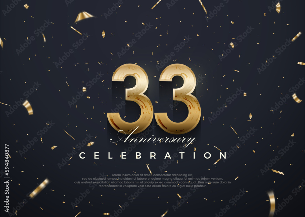 33rd anniversary celebration, vector 3d design with luxury and shiny ...