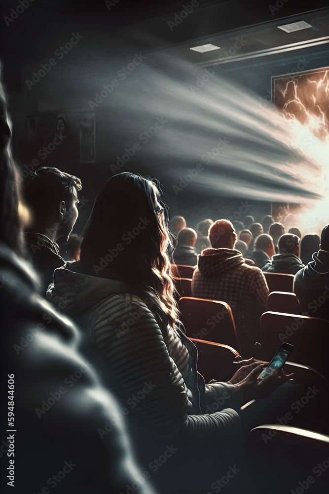 Credible_people_watching_a_movie_at_the_cinema_volumetric_light_ Stock ...