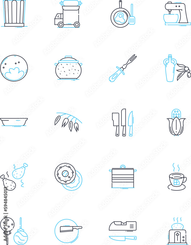 Family cooking linear icons set. Home-cooked, Comforting, Nourishing ...
