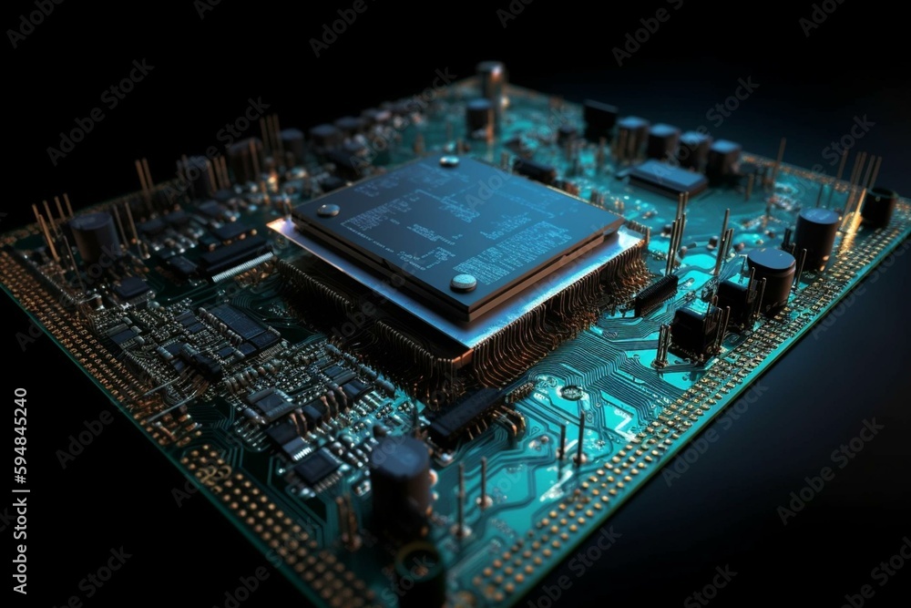 circuit board processor microchip 3d representation, digital technology background can be used ...