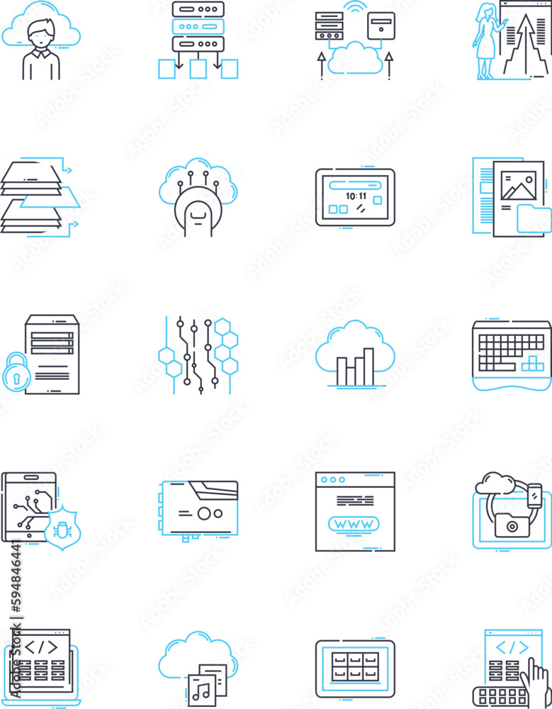 Web analytics linear icons set. Tracking, Analysis, Metrics, Conversion, Behavior, Segmentation ...