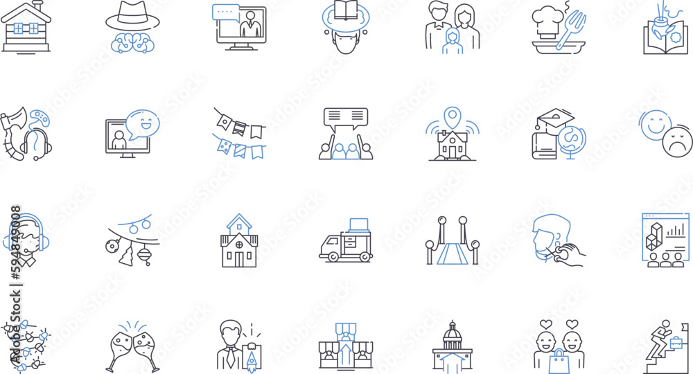 Suburban lifestyle line icons collection. Community, Neighbors ...