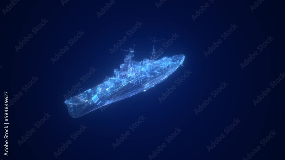 Blue digital technology warship, warship model demonstration animation ...