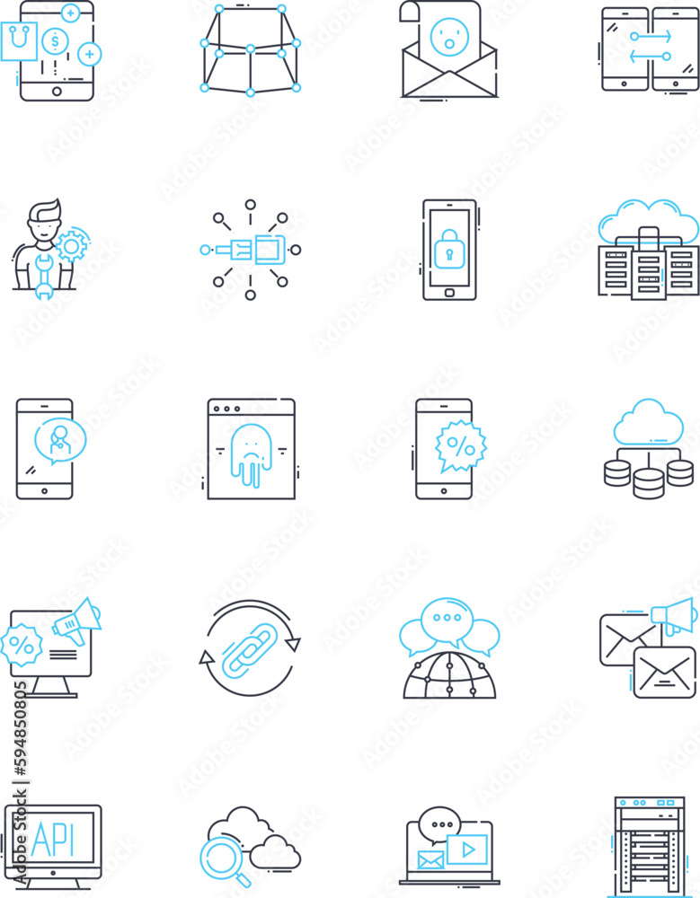 Public promotion linear icons set. Advertising, Marketing, Publicity ...