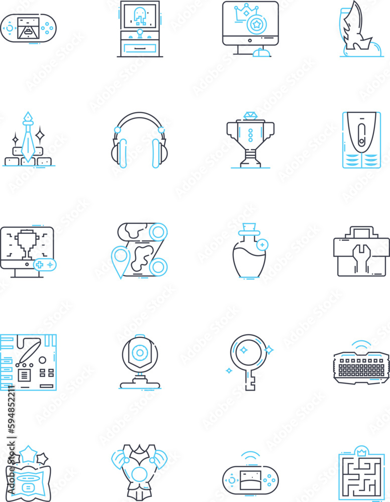 Video game market linear icons set. Gaming, Industry, Console, Mobile ...