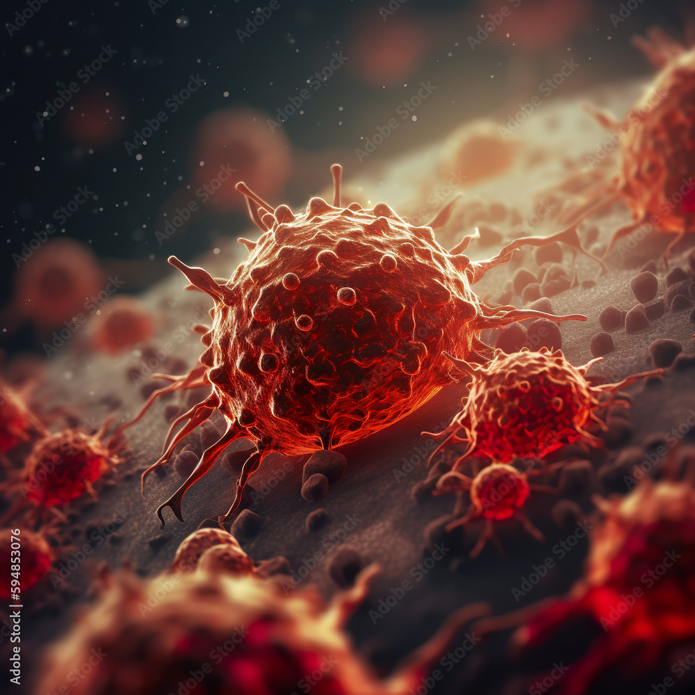 Good cells covered by cancer cells in light orange style. Tumor ...