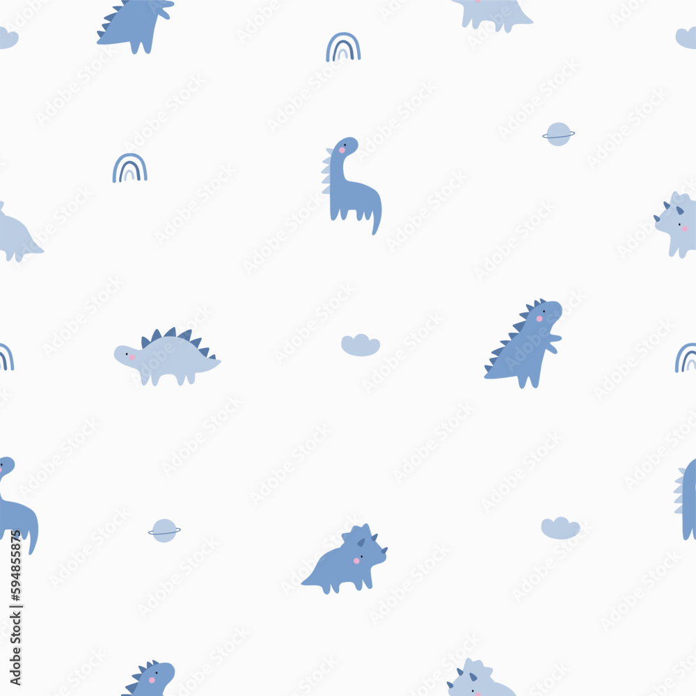 Cute cartoon little Dino - vector illustration. Simple Dinosaur print ...