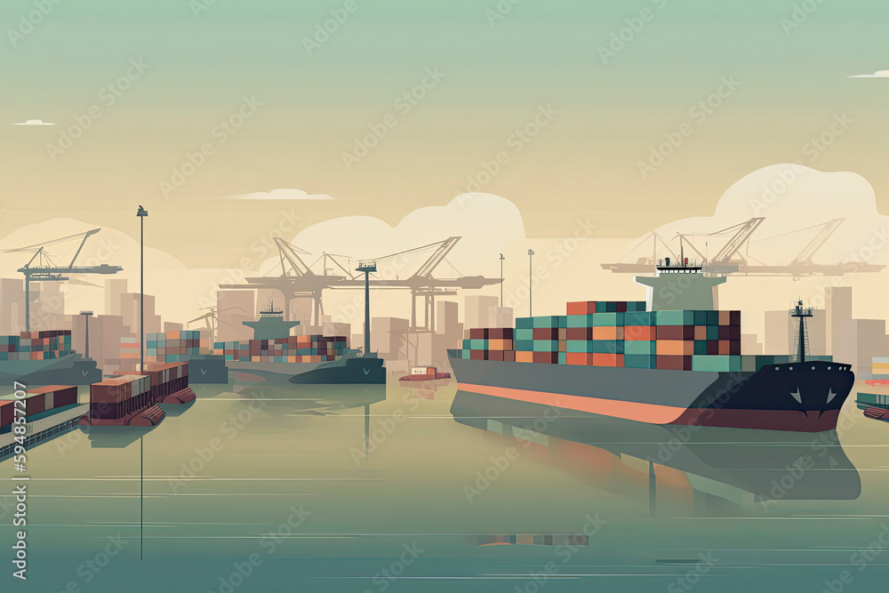 Air Transportation and transit of Container ships loading and unloading ...