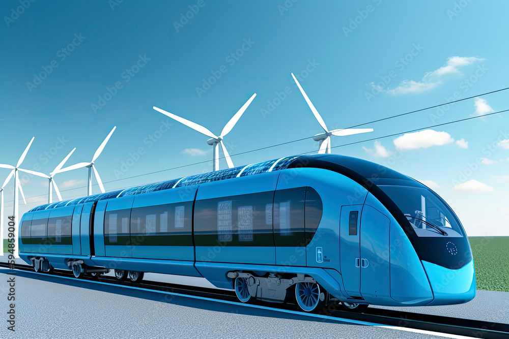 A hydrogen fuel cell train stands at the station Stock Illustration ...