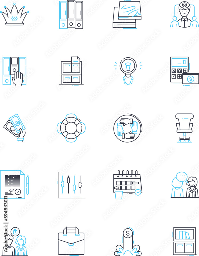 Organizational Chart Linear Icons Set Hierarchy Departments Roles