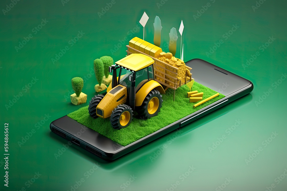 smart farming concept, tractor on a smartphone, farm online management ...