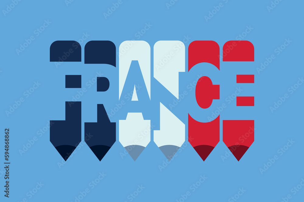 France text with Pen symbol creative ideas design. France flag color ...