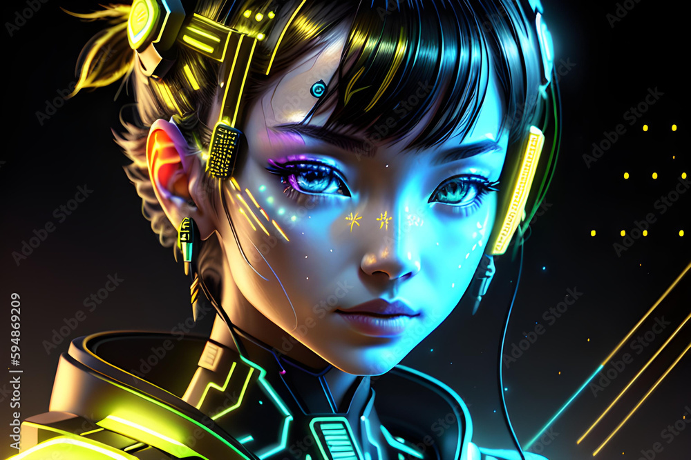 Abstract illustration of android connection, data flow, big data ...