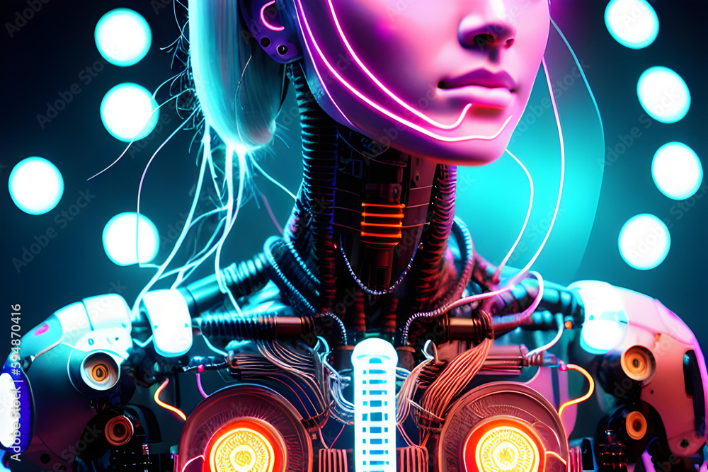 Abstract illustration of android connection, data flow, big data ...