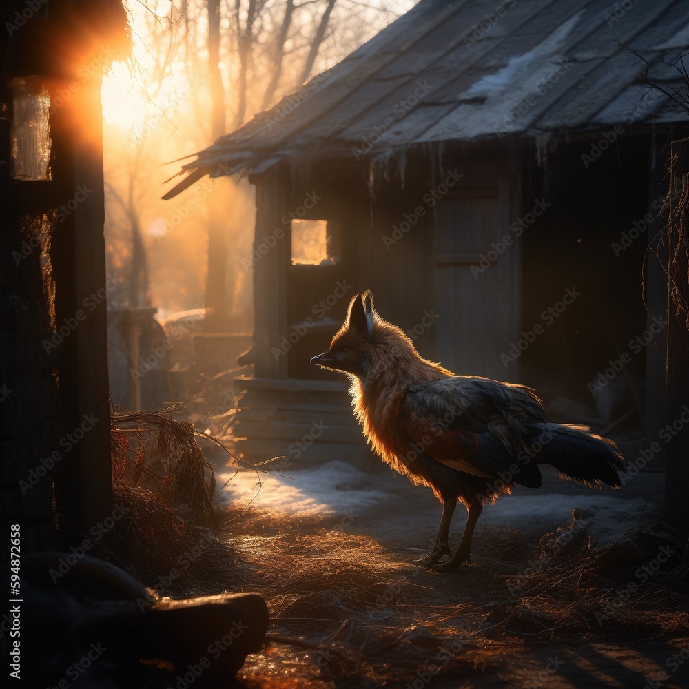 A cross between a fox and a chicken at the barn. Generative AI. Stock ...