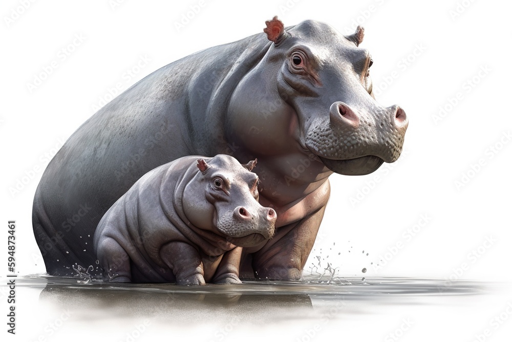 Cute mother and baby hippo. Generative AI. Stock Illustration | Adobe Stock