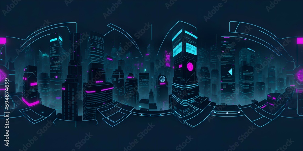 Cyberpunk Night City Tron Future 360 Panorama HDRI Stock Illustration ...