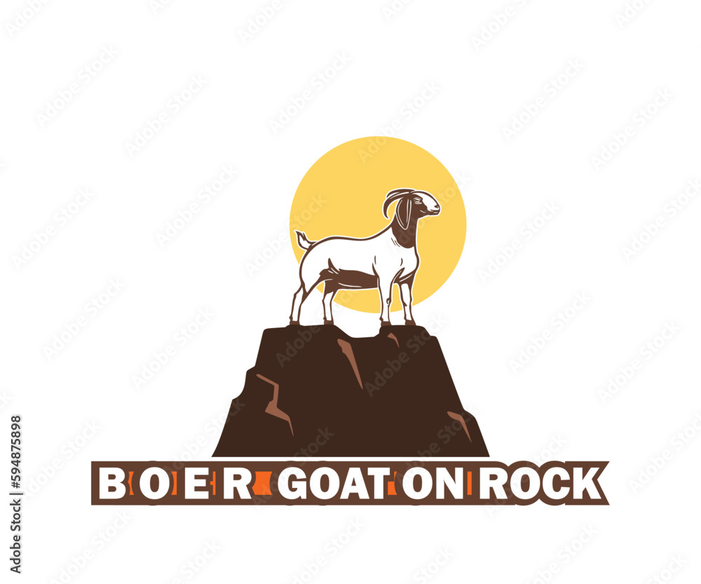 BOER GOAT ON THE ROCK LOGO, silhouette of great ram standing vector ...