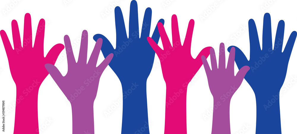 Silhouette of pink, purple, and blue colored hands as the colors of the ...