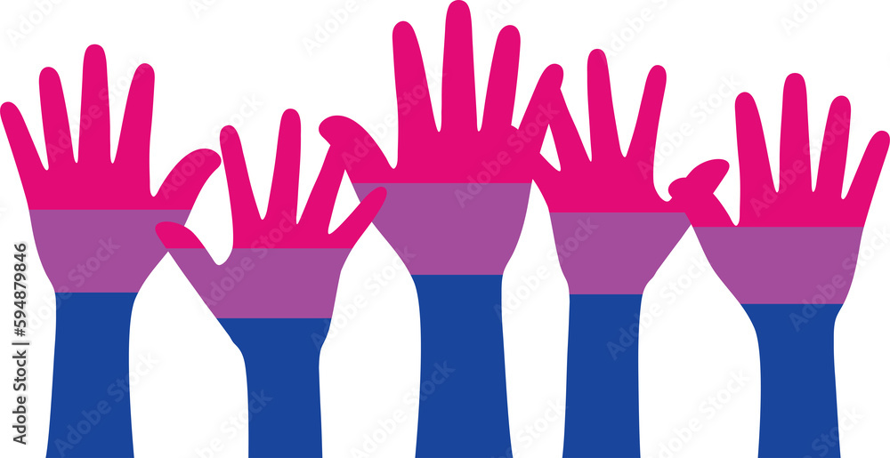 Silhouette of pink, purple, and blue colored hands as the colors of the ...