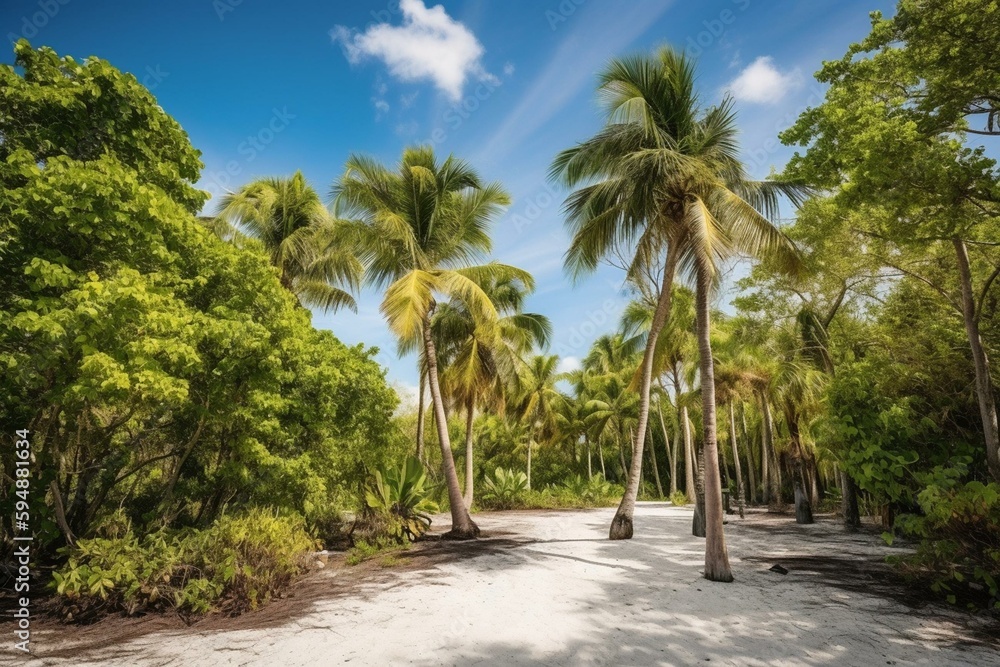 ภาพประกอบสต็อก Palm trees in beach state park in tropical island in ...