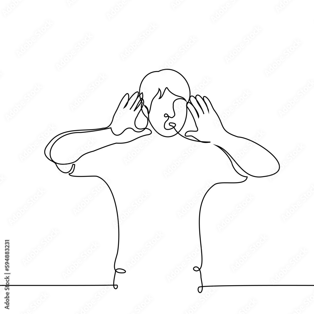 man stands with his palms to his mouth so that him call or scream can ...