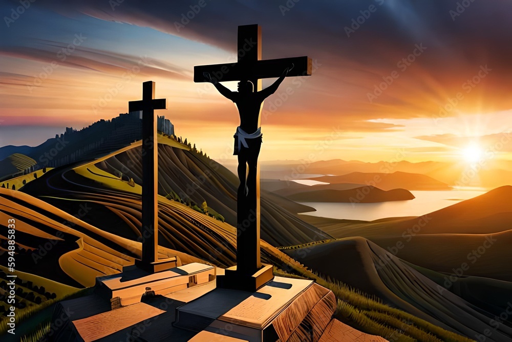 Silhouette of Jesus with Cross over calvary sunset,holy cross ...