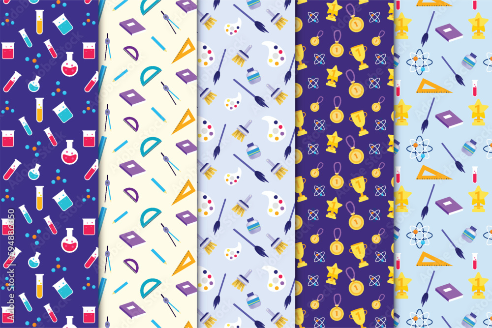 Education pattern bundle vector with purple and white color backgrounds ...