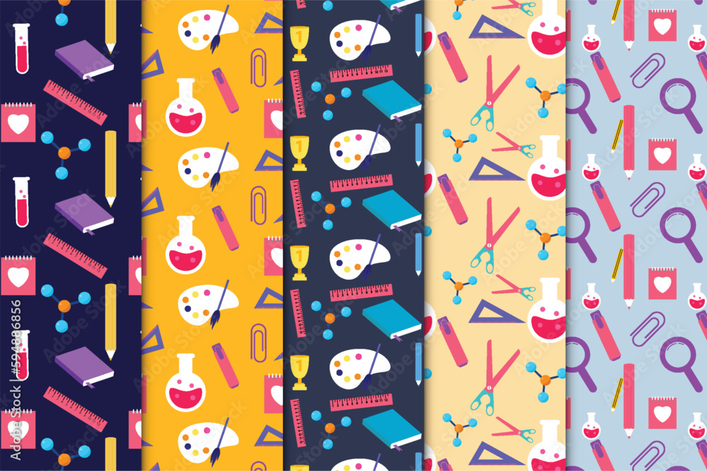 Educational endless pattern decoration set design with pencil, test ...