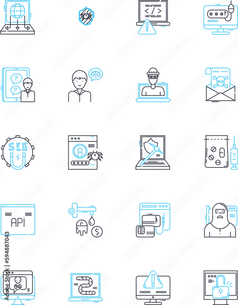 Scammers linear icons set. Deceptive, Fraudulent, Con artists ...